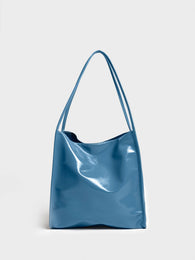 Blue grey high shine PVC tote bag | Glassworks London