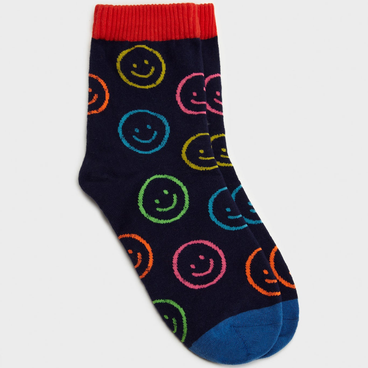 Blue neon smiley face socks | Glassworks London