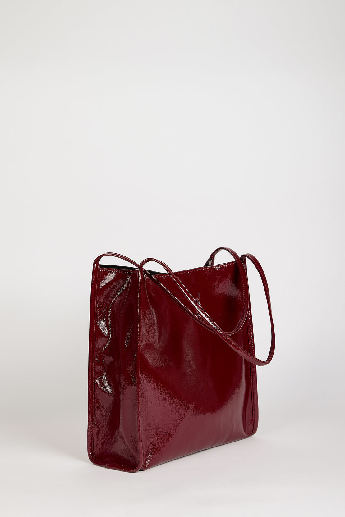 Burgundy high shine PVC tote bag | Glassworks London