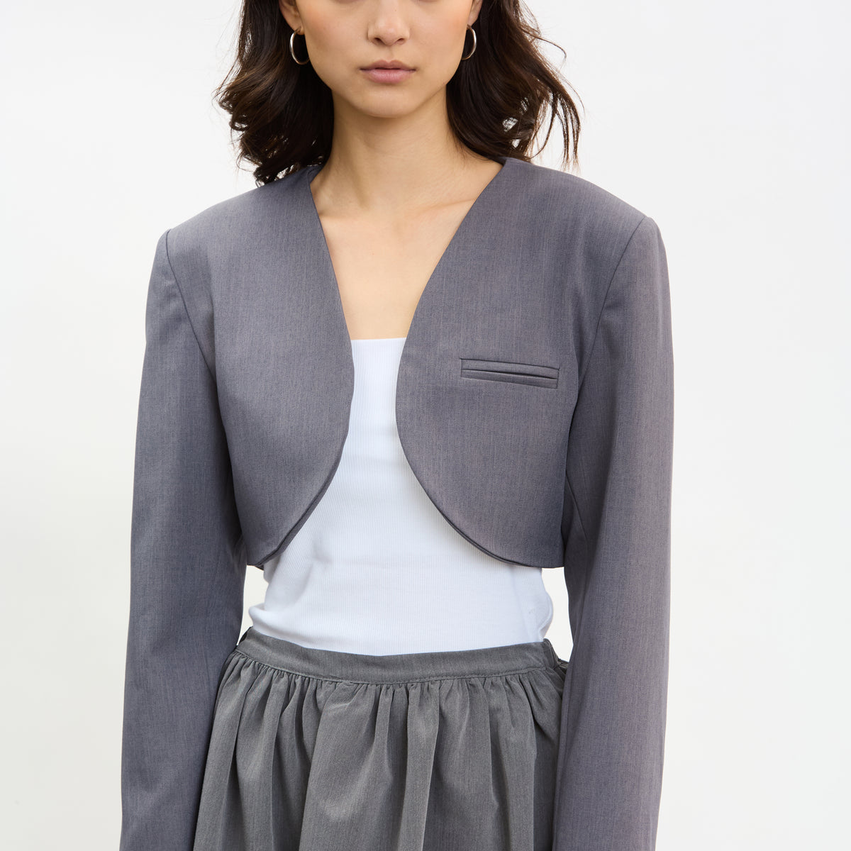 Charcoal grey rounded bolero blazer | Glassworks London
