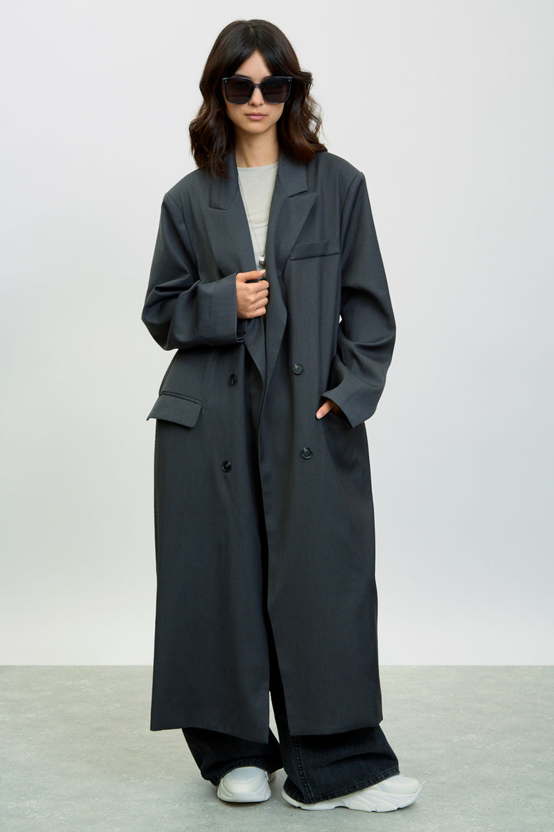 Charcoal oversized extra long blazer jacket | Glassworks London