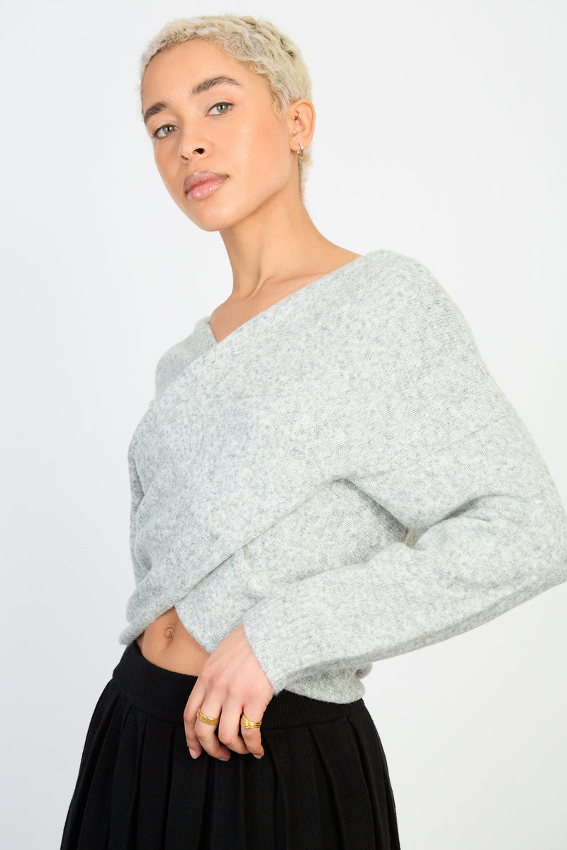 Heather grey cross front jumper | Glassworks London