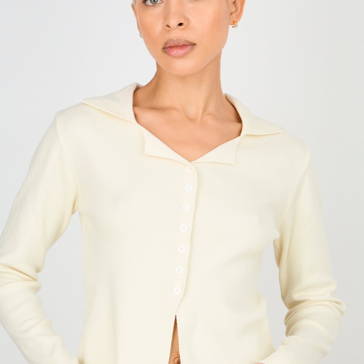 Ivory collared tiny button cardigan | Glassworks London