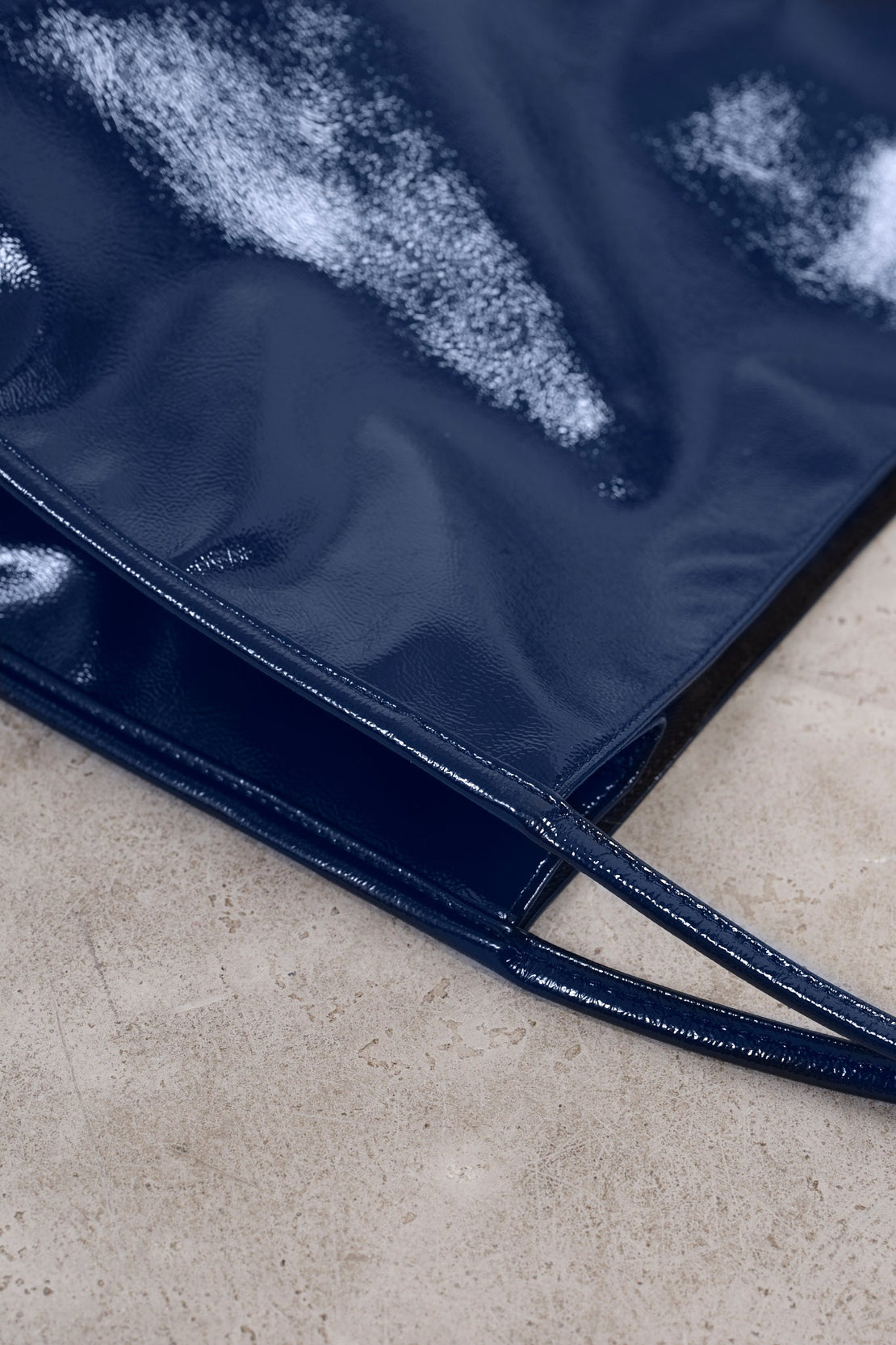 Navy blue high shine PVC tote bag | Glassworks London