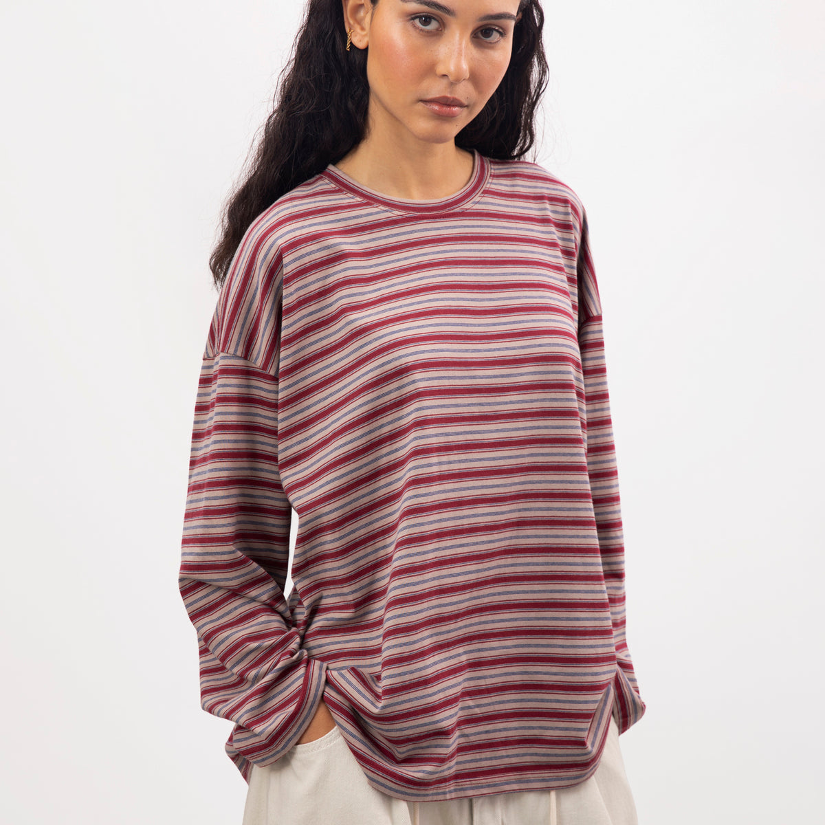 Red multi stripe long sleeve top | Glassworks London