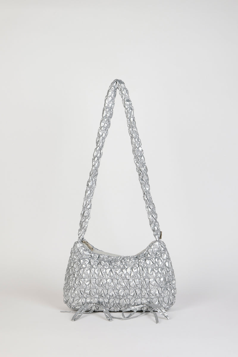 Silver textured vegan leather shoulder bag | Glassworks London