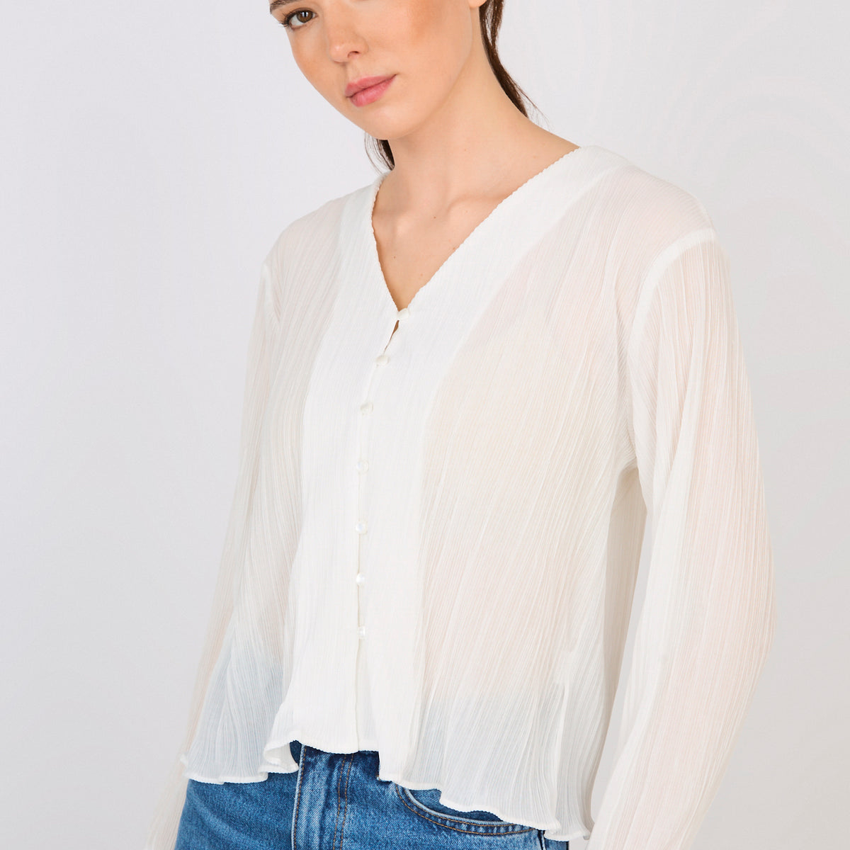 White micro rib button front blouse | Glassworks London