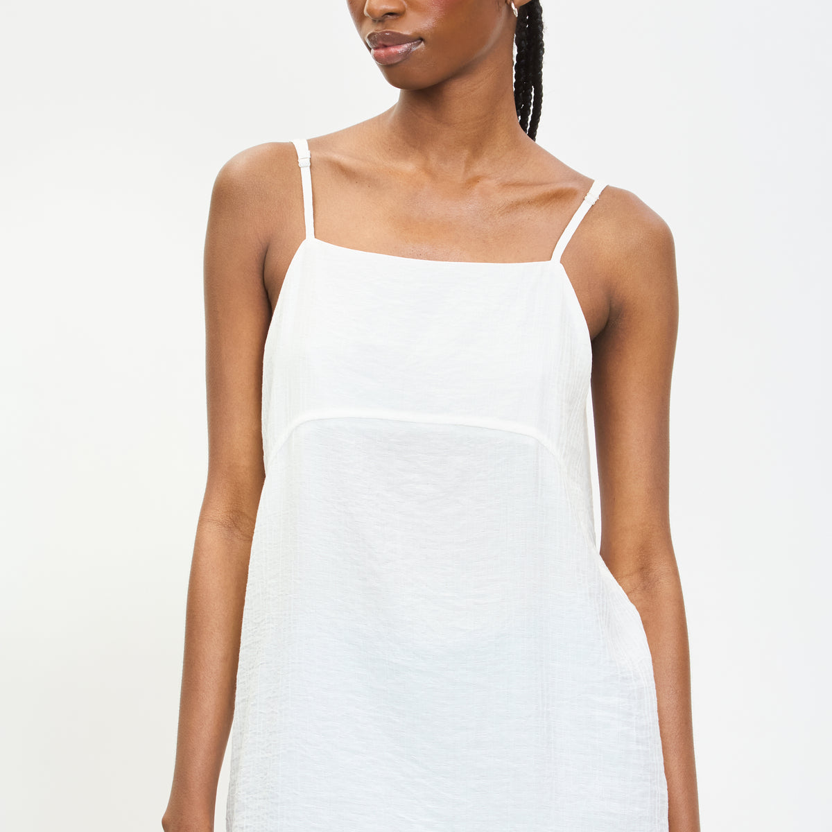 White semi sheer long thin strap tank | Glassworks London